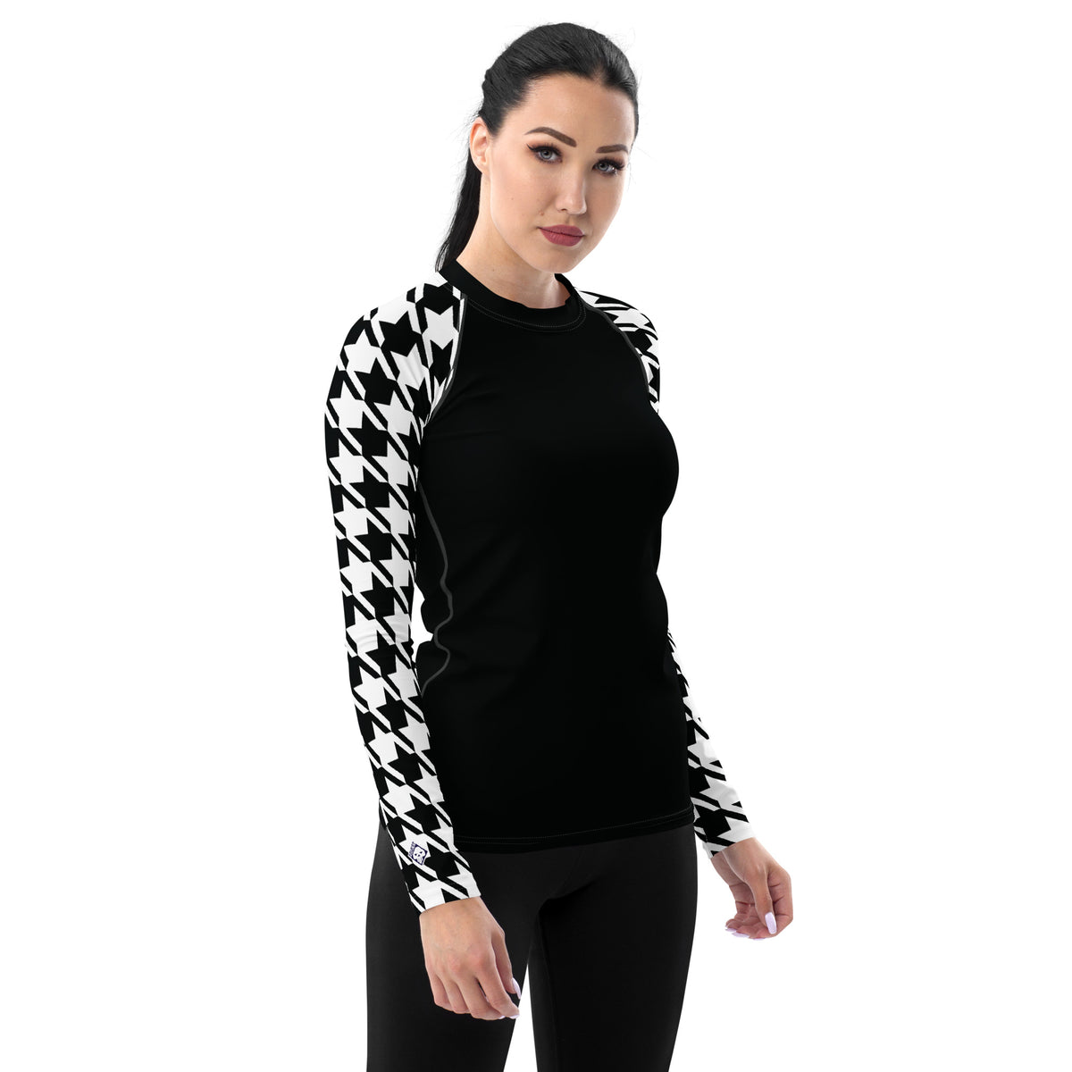 Chic Performance: Houndstooth Long Sleeve BJJ Rash Guard for Women Noi ...