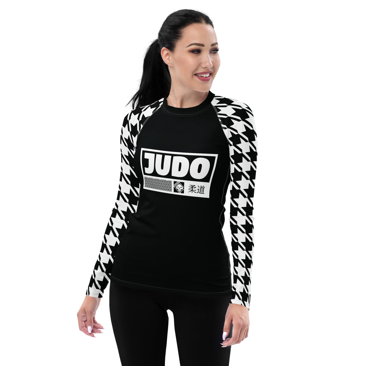 Stylish Support: Long Sleeve Judo Houndstooth BJJ Rash Guard for Women ...