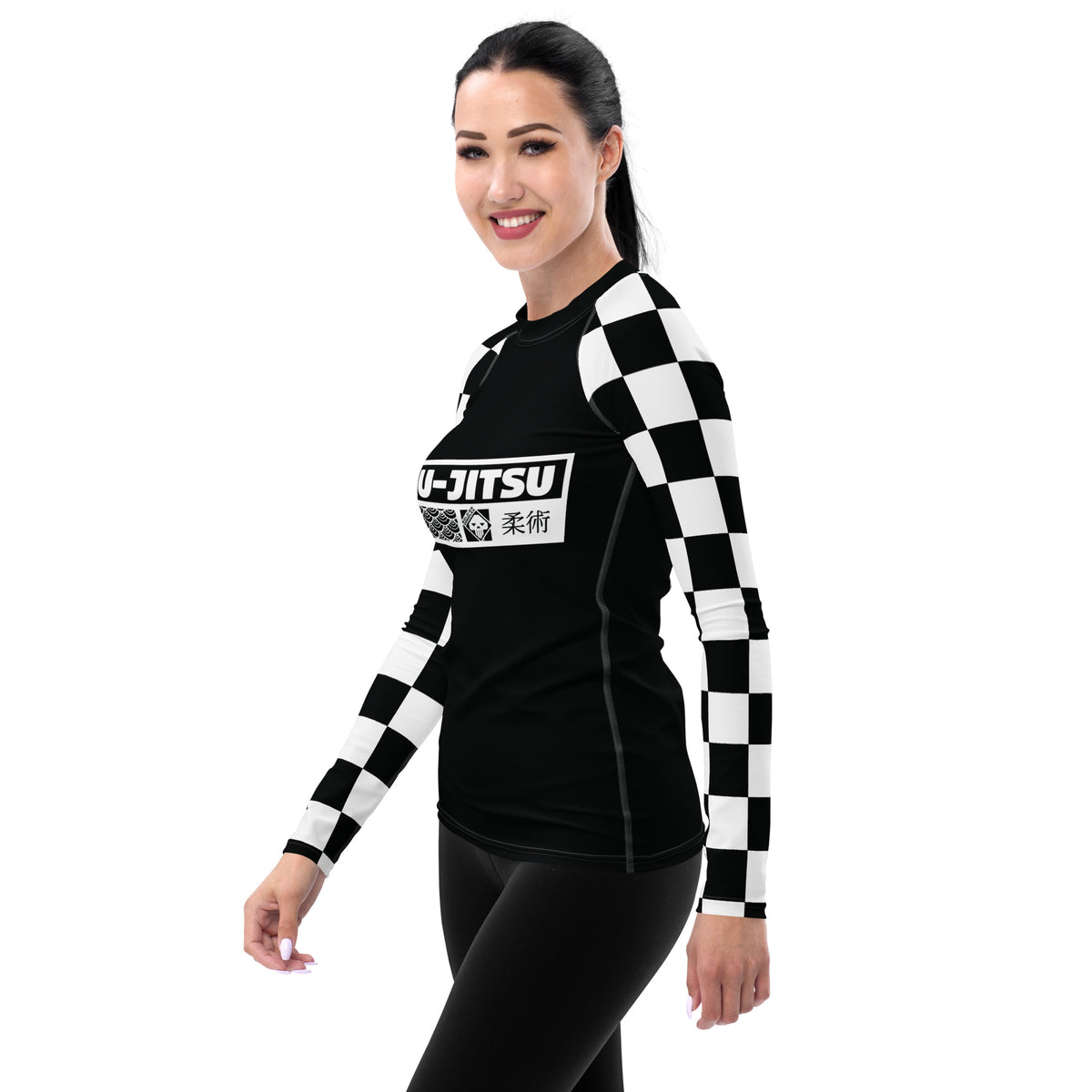 Trendy Training Attire: Checkered Women's Long Sleeve BJJ Rash Guard ...